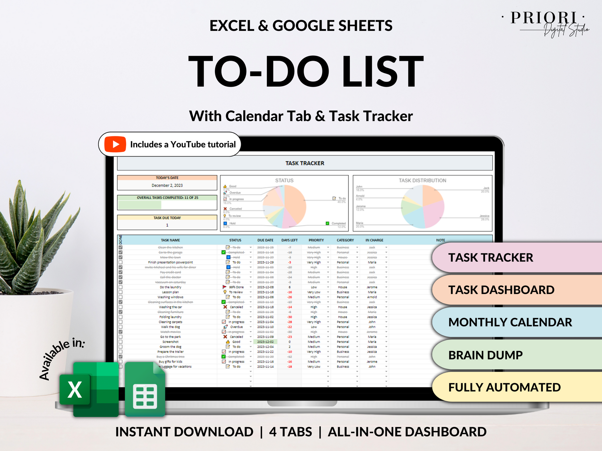 To-Do List Spreadsheet – PrioriDigitalStudio