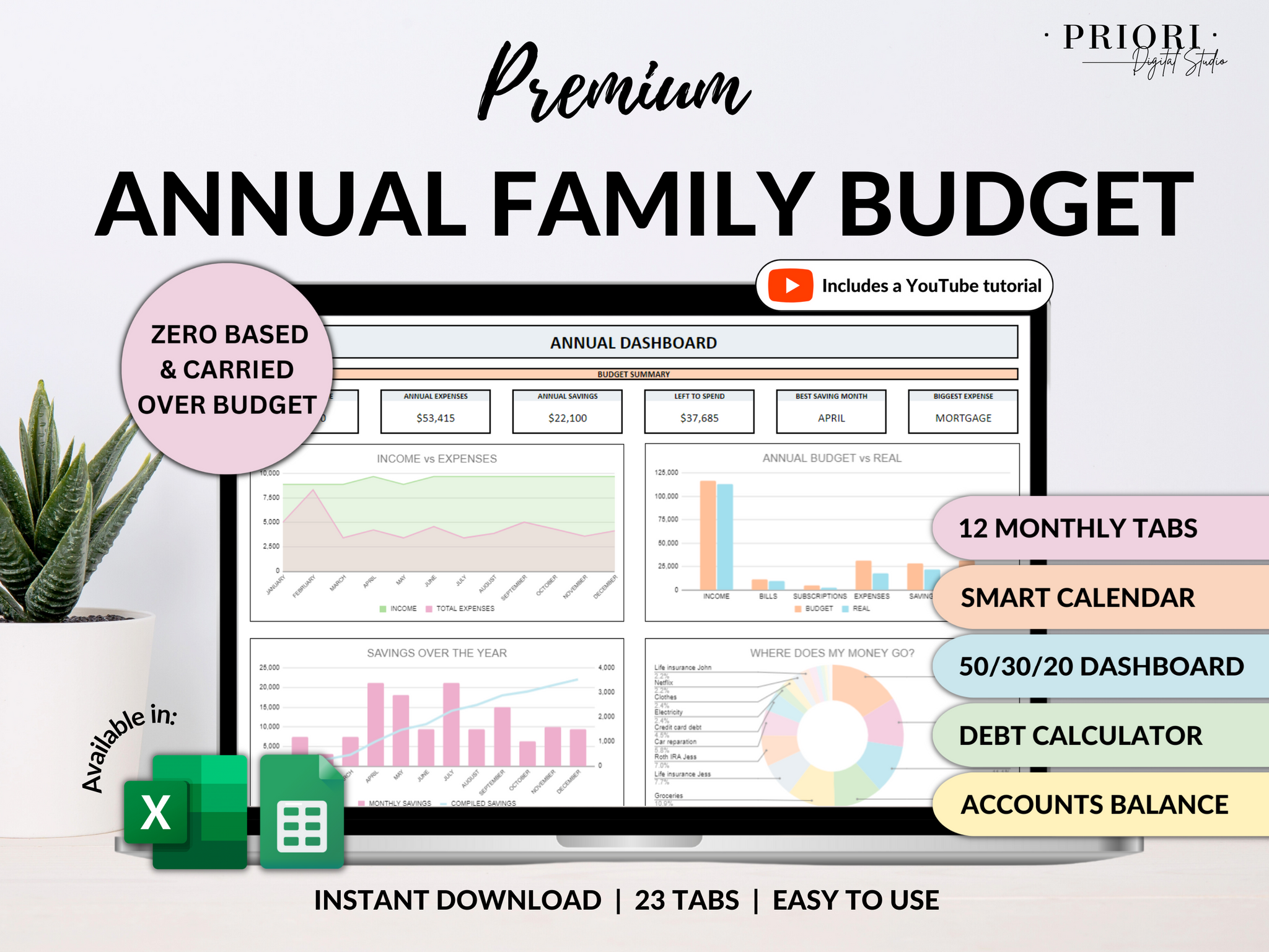 Premium Annual Family Budget Spreadsheet – PrioriDigitalStudio