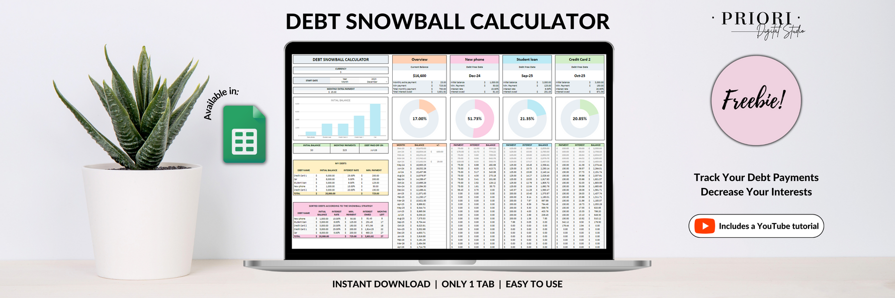 FREE Debt Snowball Spreadsheet – PrioriDigitalStudio