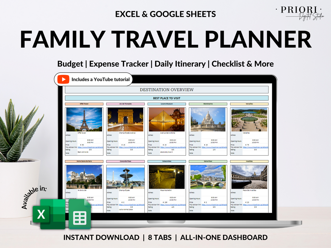 Family Travel Planner Spreadsheet – PrioriDigitalStudio