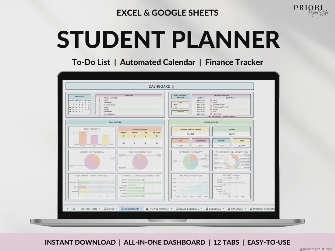 Student Planner Spreadsheet – PrioriDigitalStudio